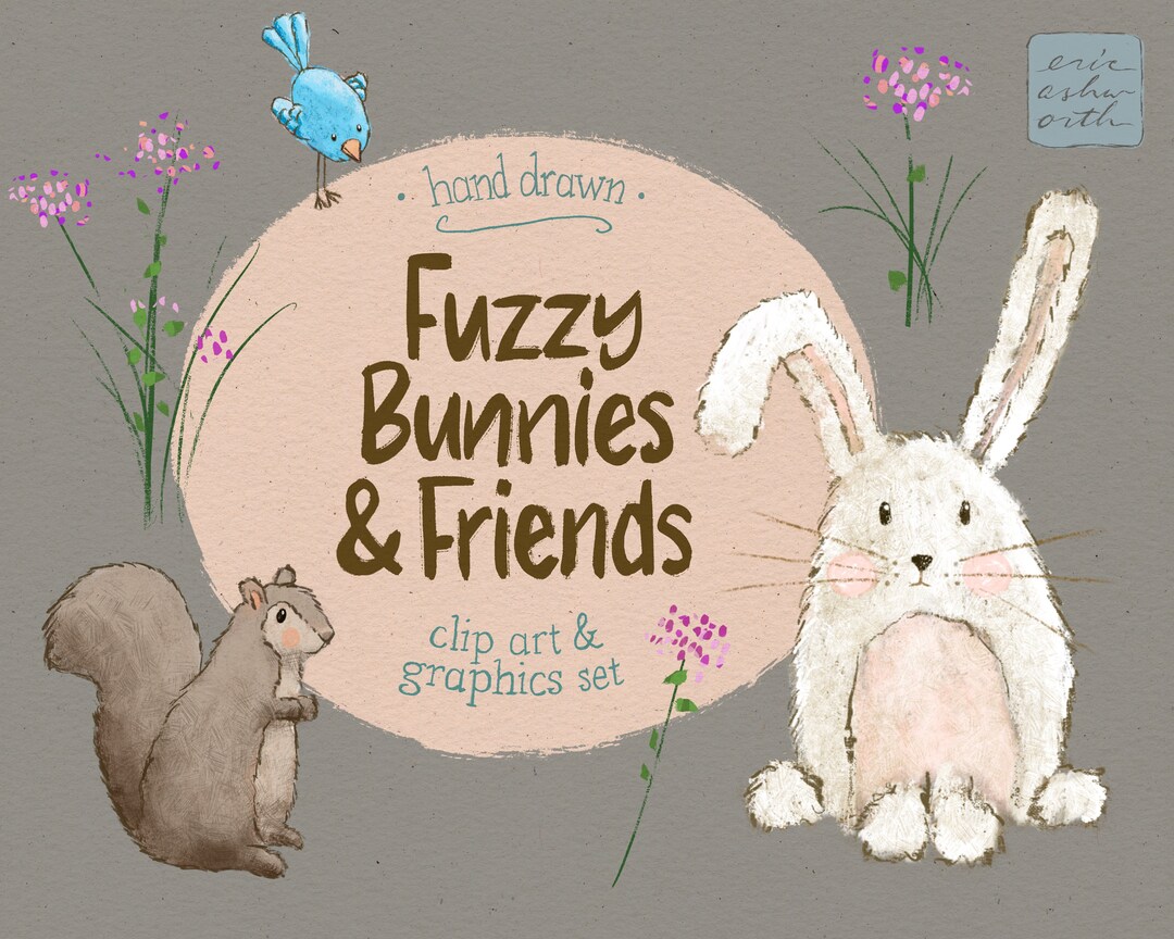 Bunnies, Birds, & Squirrels Clip Art, Cute Hand Drawn Rabbit Clipart ...