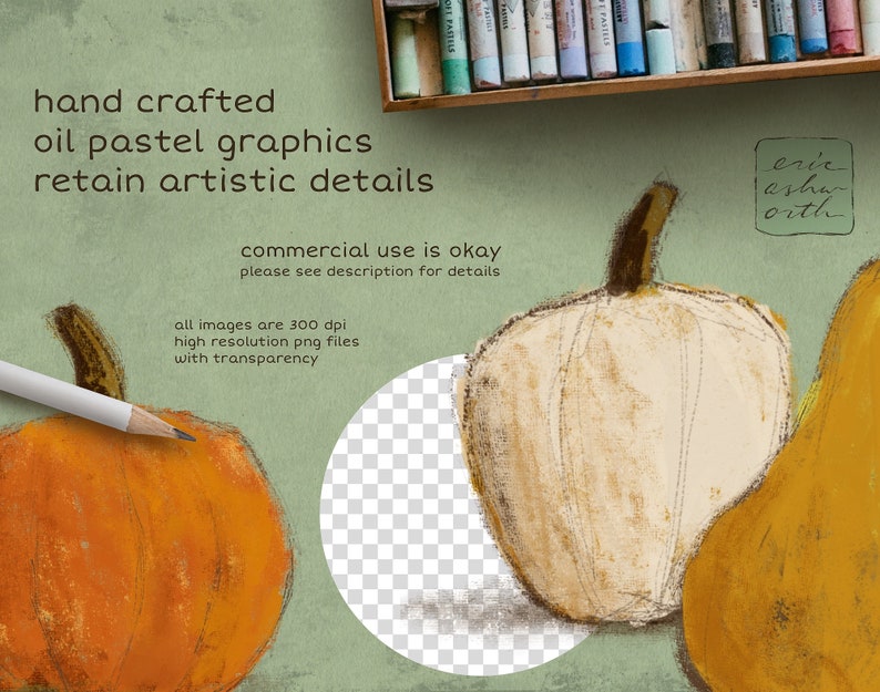 Pumpkins & Gourd Oil Pastel Clip Art Set, Hand Crafted Simple Warm ...