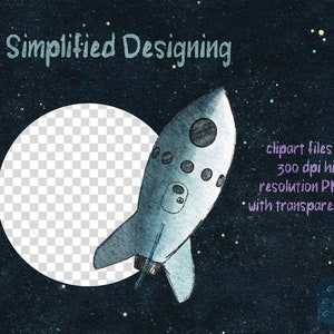 Outer Space Watercolor Clip Art, Cute Astronaut Moonshot Adventure ...