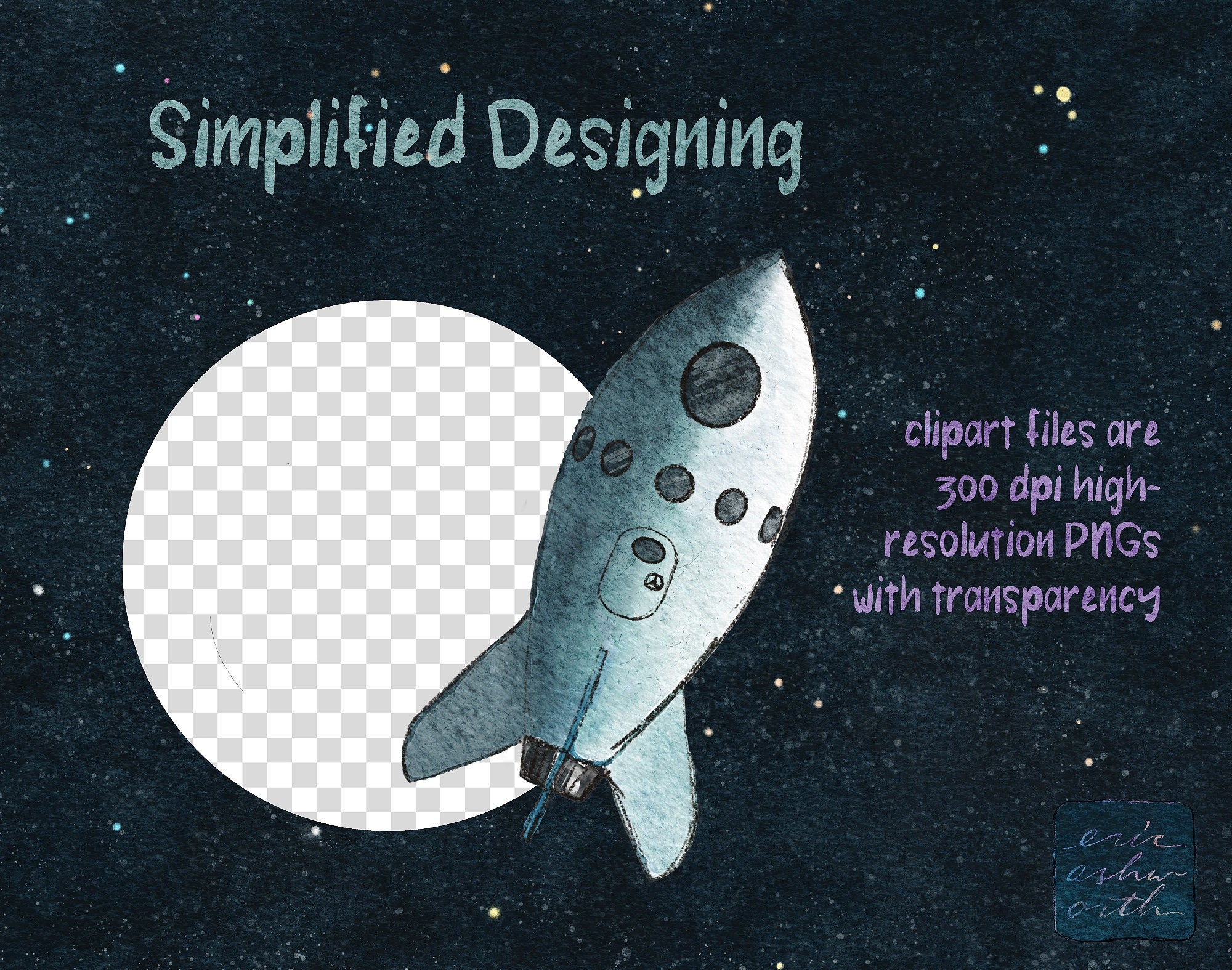 Outer Space Watercolor Clip Art, Cute Astronaut Moonshot Adventure ...