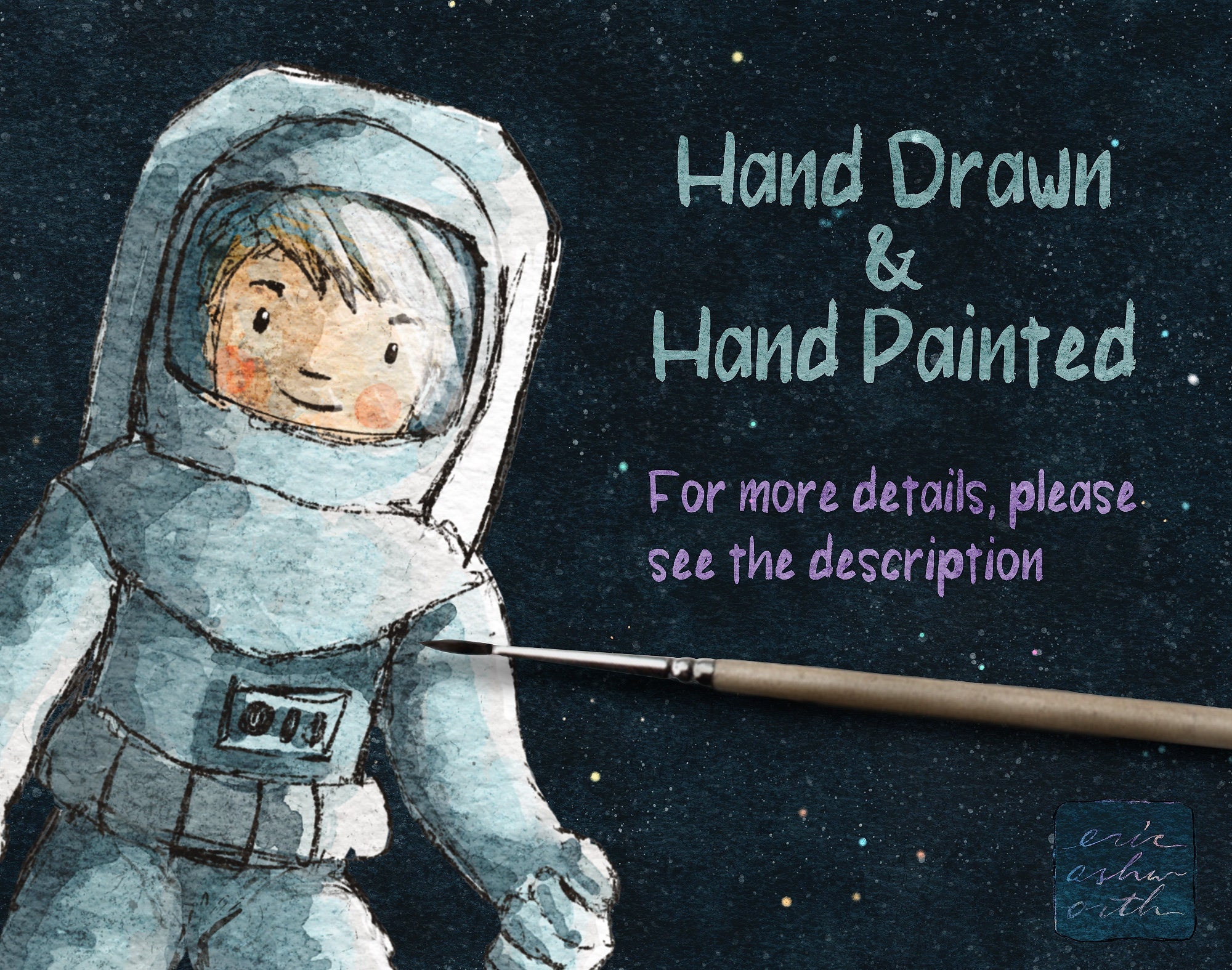Outer Space Watercolor Clip Art, Cute Astronaut Moonshot Adventure ...
