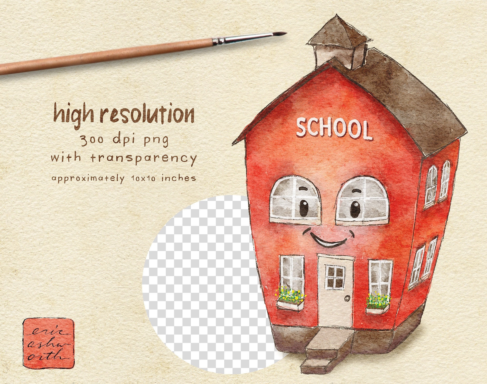 Mrs. Schoolhouse, Cute Watercolor School Clip Art, Teacher Graphics ...