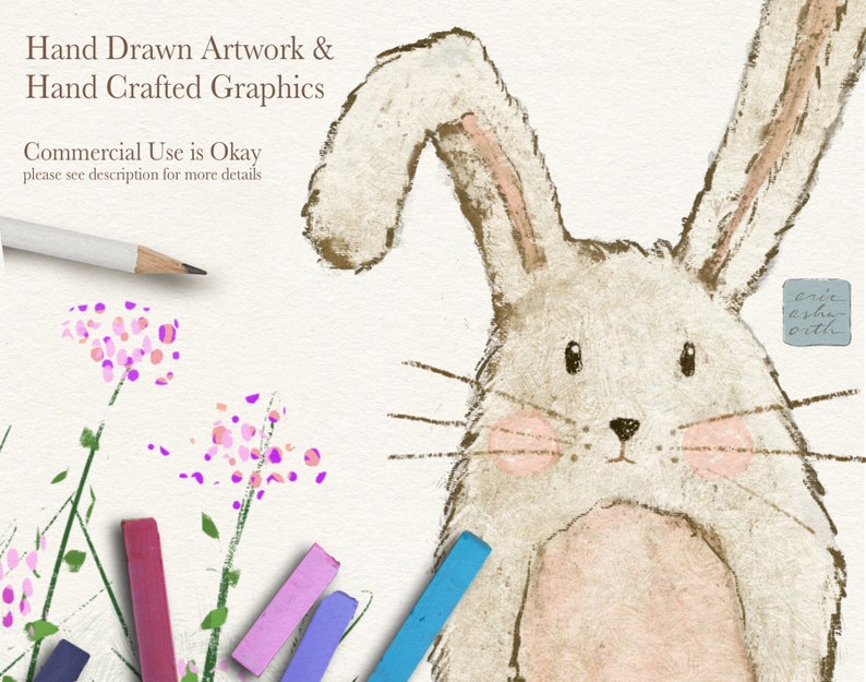 Bunnies, Birds, & Squirrels Clip Art, Cute Hand Drawn Rabbit Clipart ...