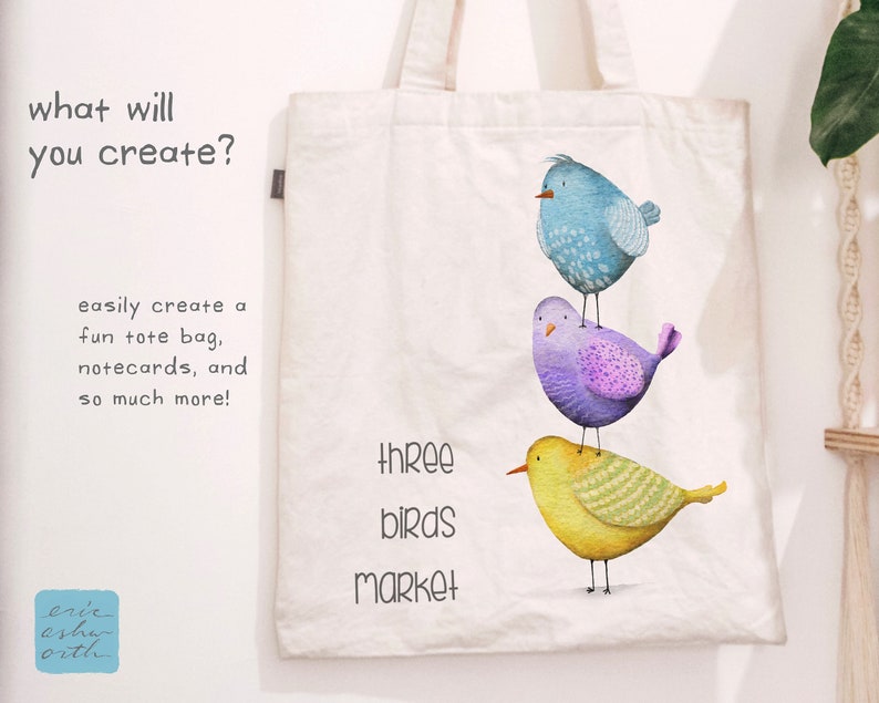 3 Colorful Birds, Whimsical Watercolor Clip Art Set, 3 Little Birds for ...