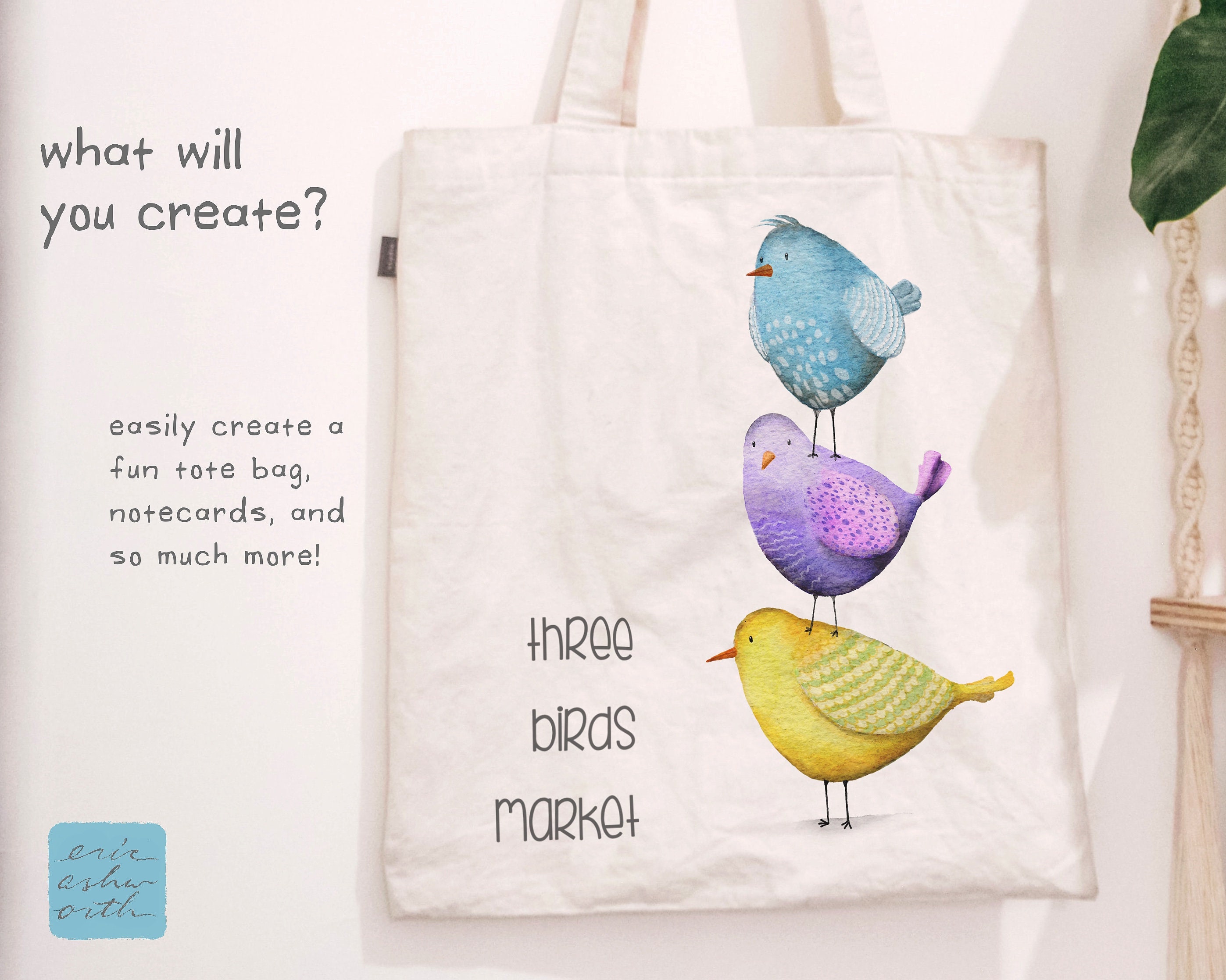 3 Colorful Birds, Whimsical Watercolor Clip Art Set, 3 Little Birds for ...