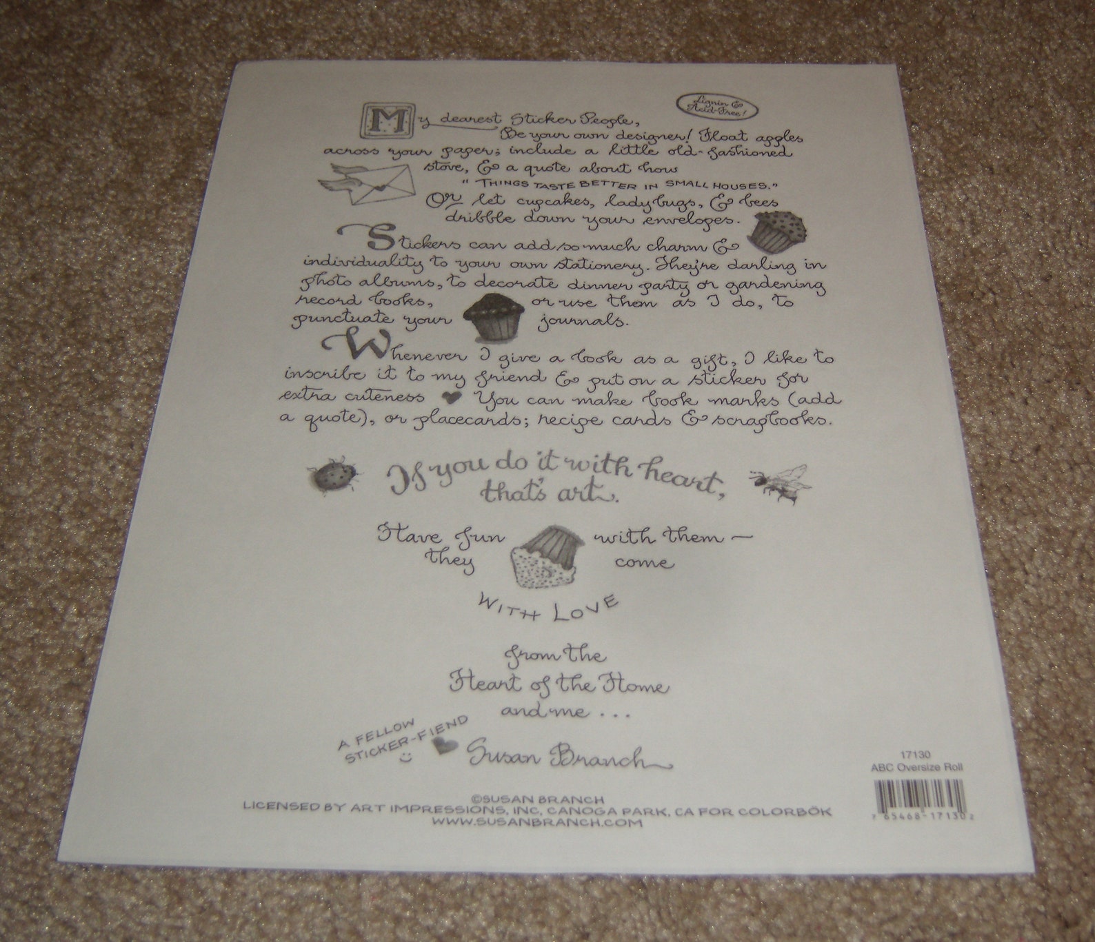 Colorbok Susan Branch 8.5x11 Inch Sticker Sheet ~ ABC School Days. RHTF ...