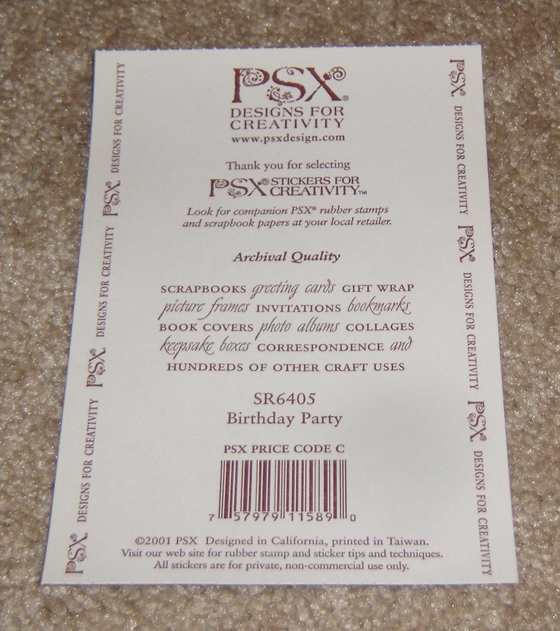 PSX DESIGN Sticker Sheet ~ Birthday Party. Rare HTF (2001) - Etsy
