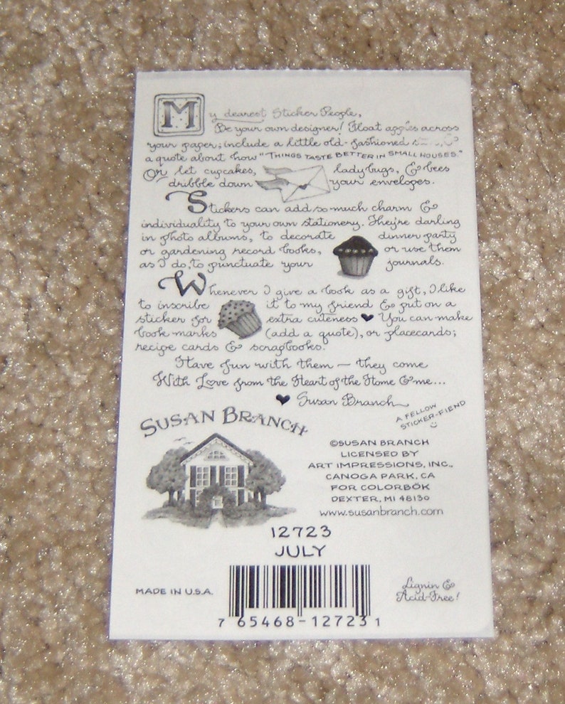 Colorbok Scrapbook Sticker ~ by Susan Branch ......months of Year/july ...