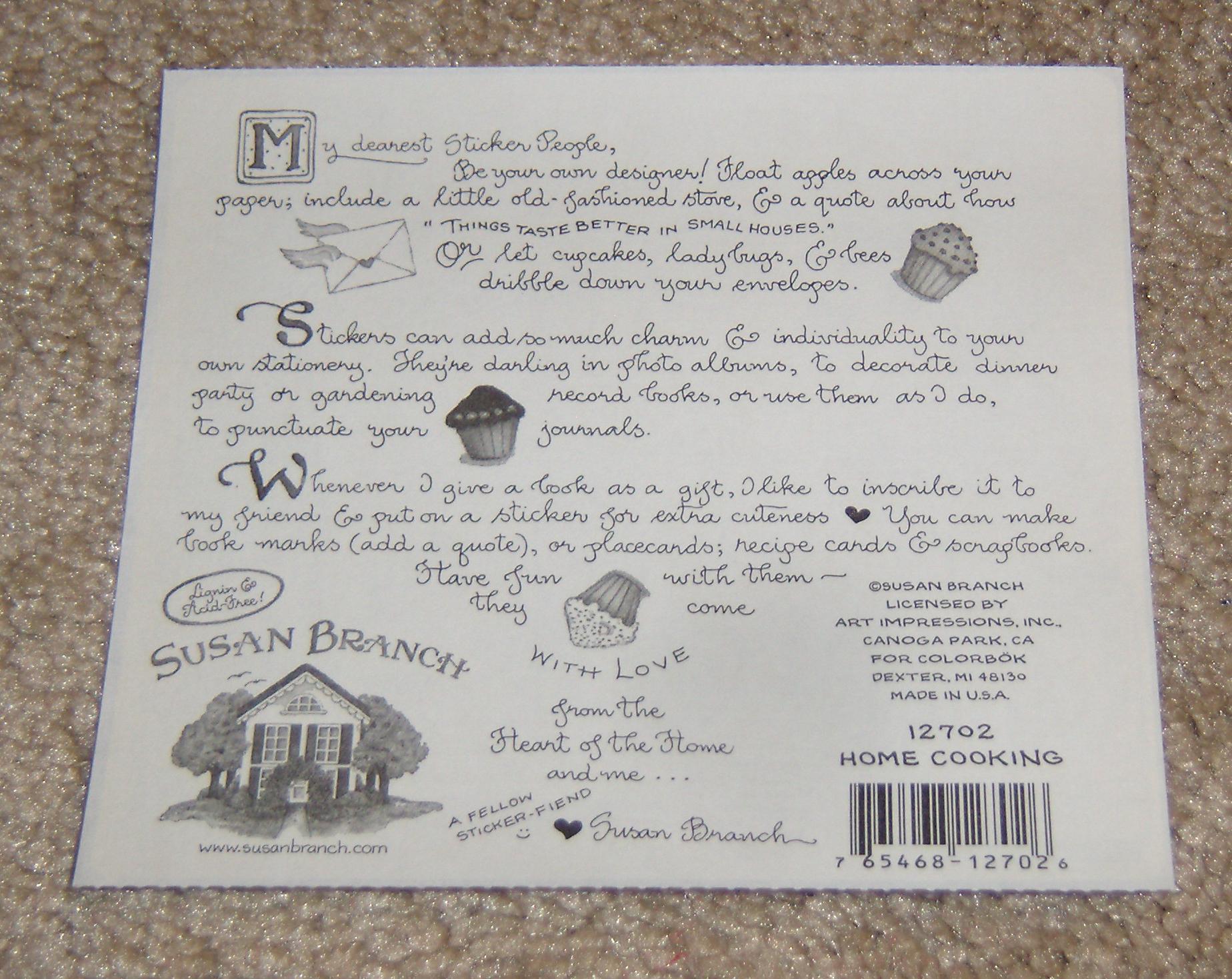 Colorbok Scrapbook Sticker ~ by Susan Branch....home Cooking HTF - Etsy