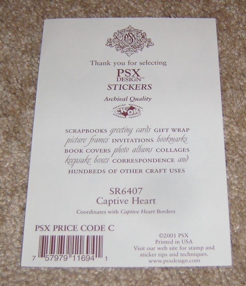 PSX DESIGN Sticker Sheet ~ Captive Heart. HTF (2001) - Etsy