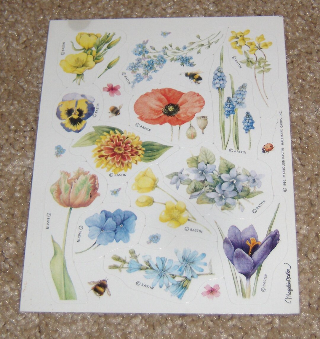 Hallmark Cards Vintage Sticker Sheet ~ Assorted Flowers by Marjolein ...
