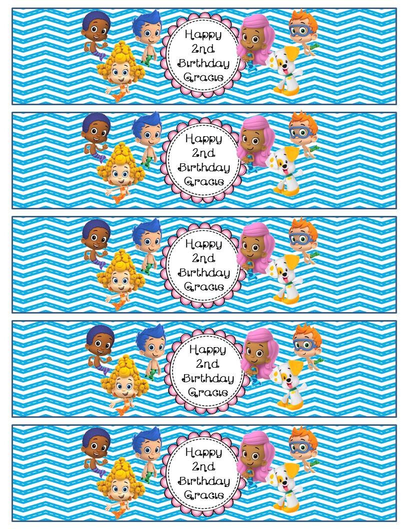 Bubble Guppies Water Bottle Label - Blue or Pink Chevron or Beach ...