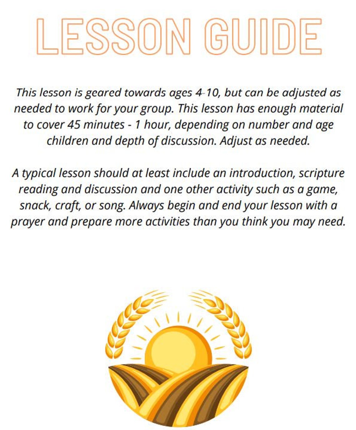 Fall Harvest Sunday School or Children's Church Lesson Matthew 9:35-38 ...