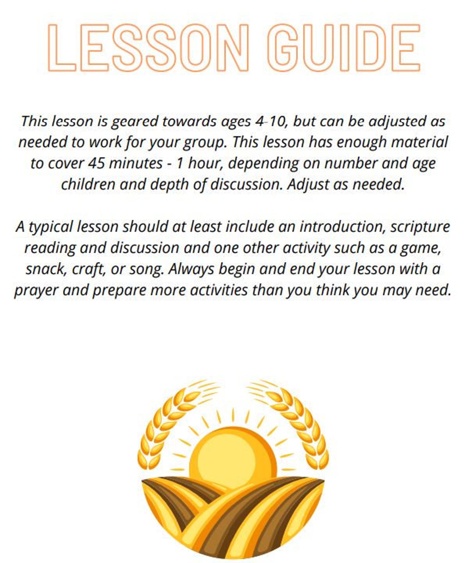 Fall Harvest Sunday School or Children's Church Lesson Matthew 9:35-38 ...