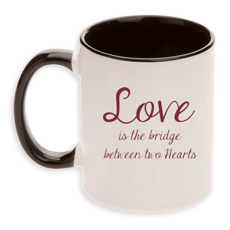 Personalized Love is the Bridge Between Two Hearts Pair Gift Mugs black ...