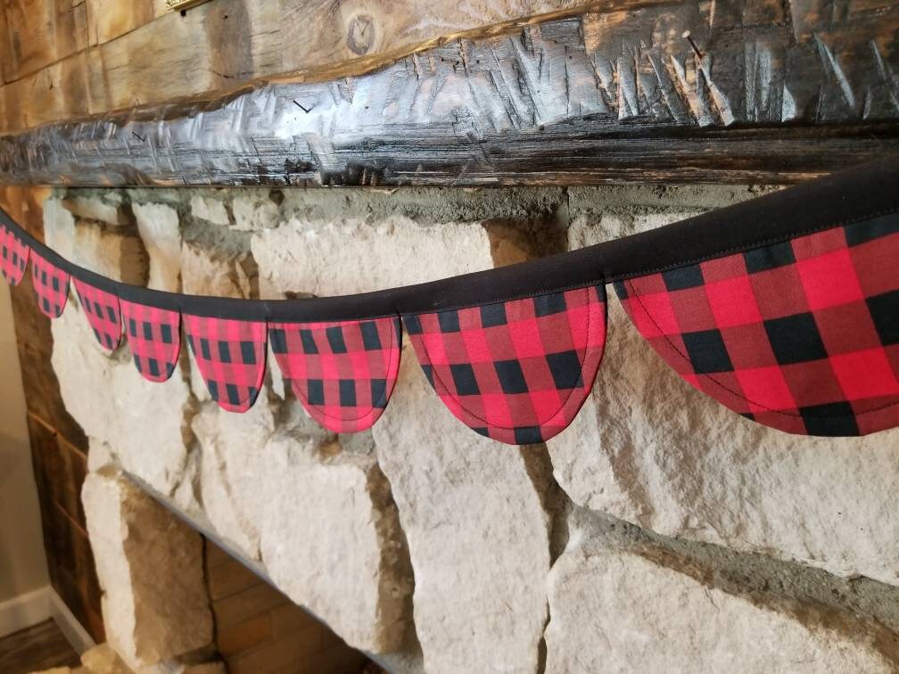Black and Red Checker Banner, Buffalo Plaid Bunting, Mantle Decoration ...