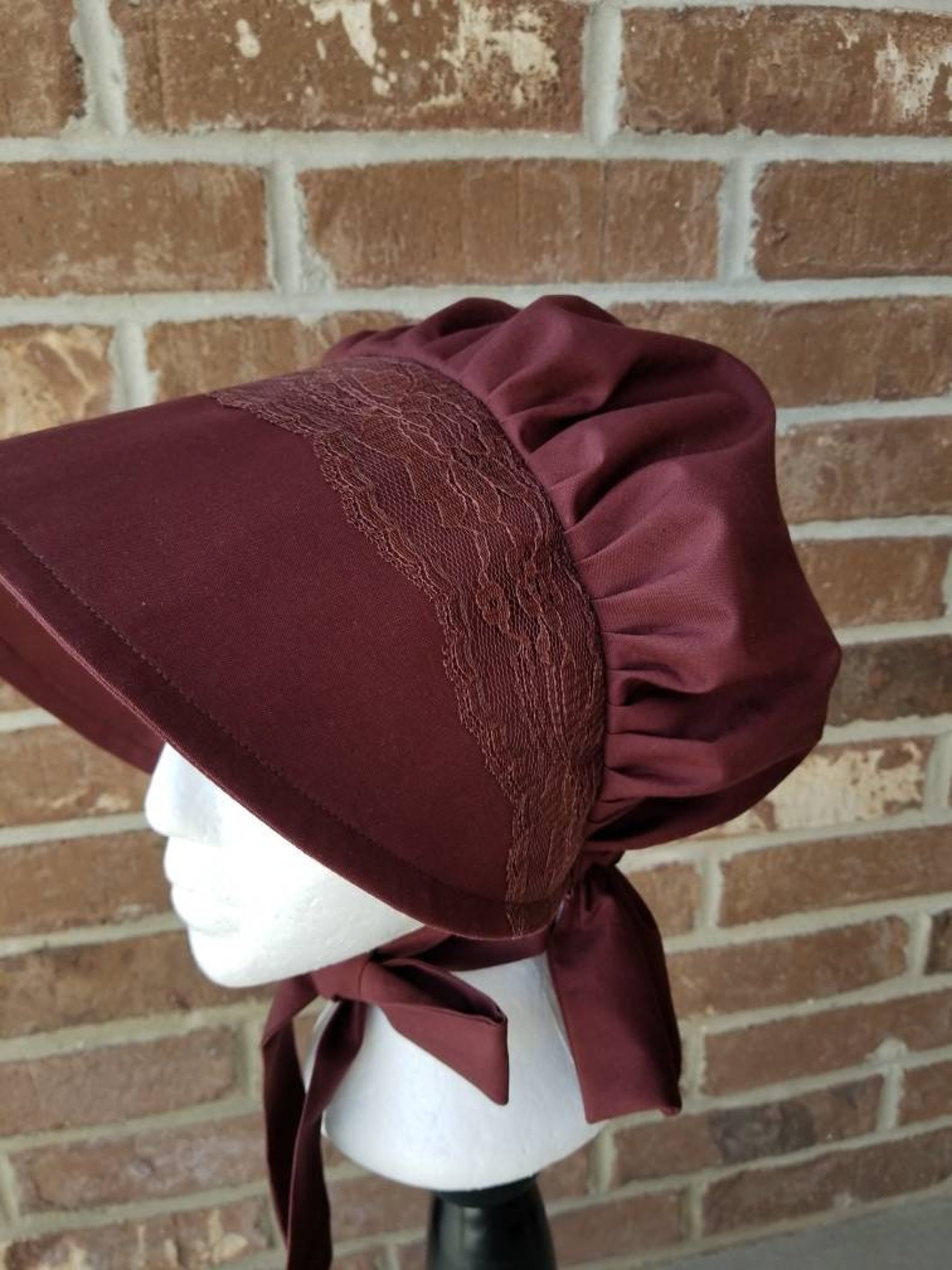 Pioneer Bonnet with lace trim Costume Bonnet Pioneer | Etsy