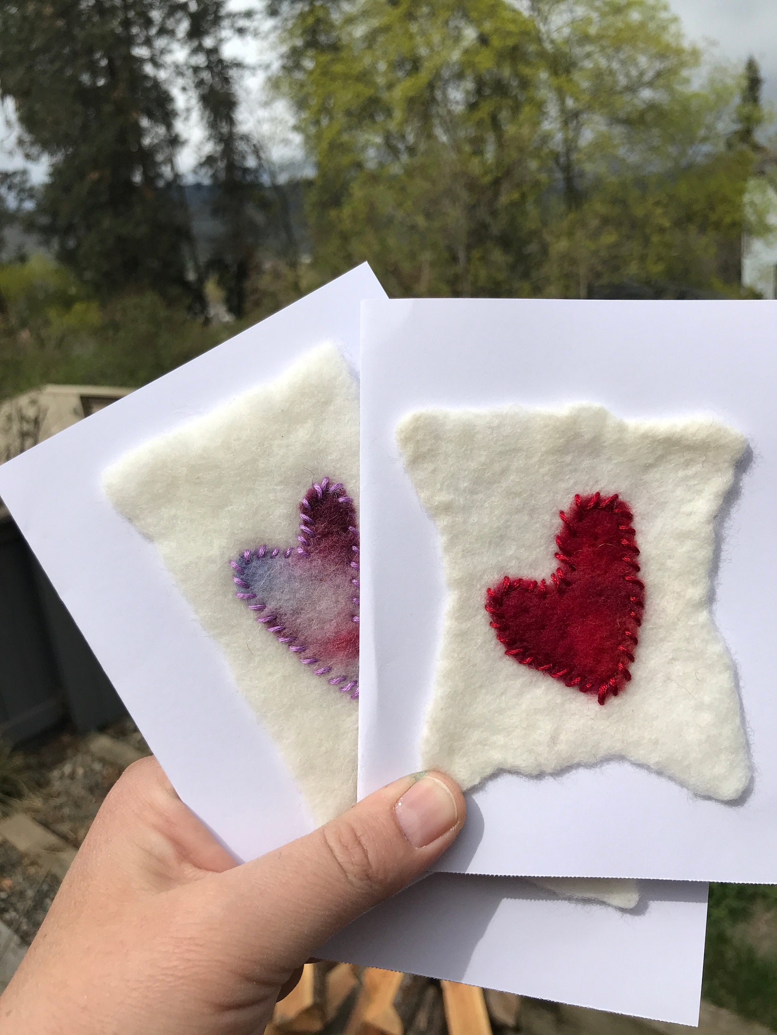 Wet Felted and Stitched Heart Cards Made With 100% Hand Dyed | Etsy