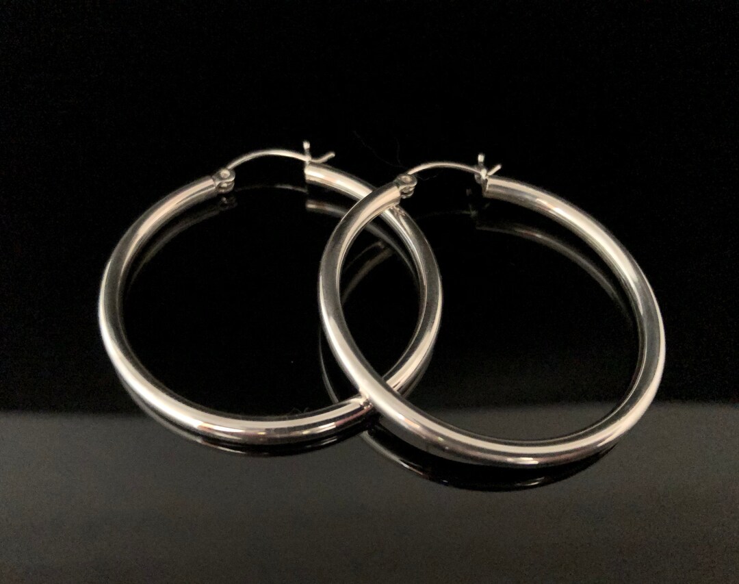 Sterling Silver Hinged Hoop Earrings: Medium 40mm - Etsy