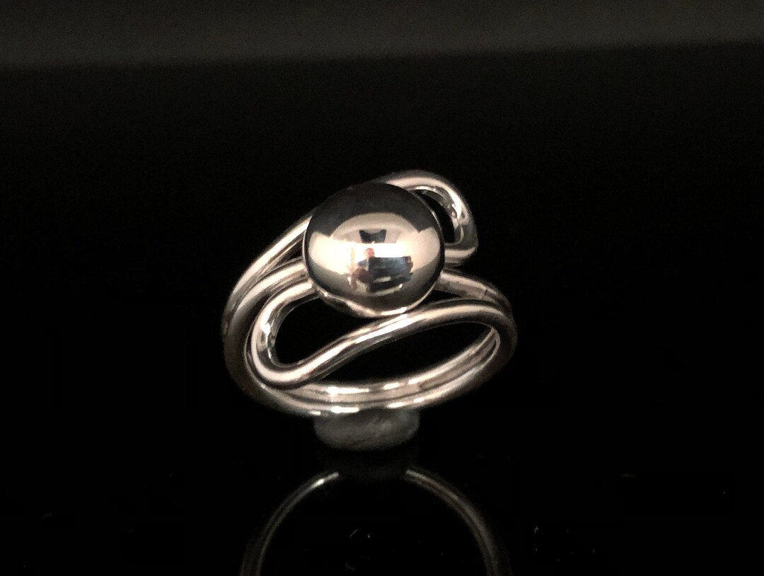 Silver Sphere Ball Ring // 925 Sterling Silver // Wrap Around Silver ...
