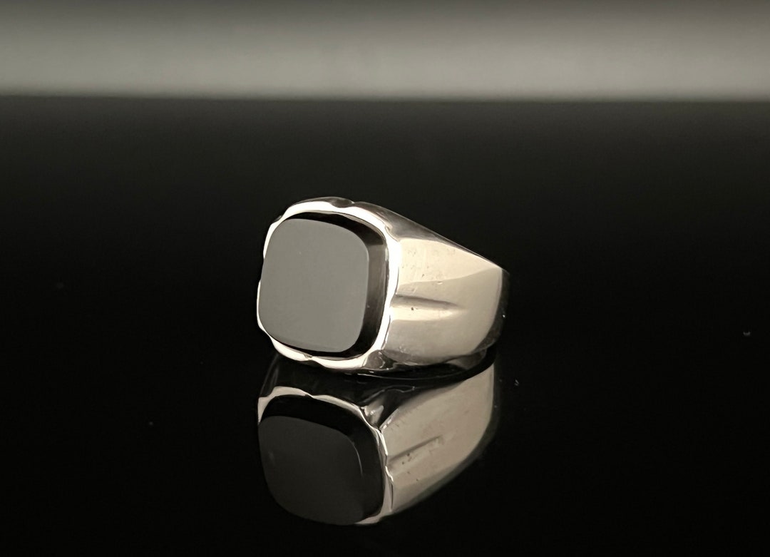 Mens Heavy Onyx Signet Ring // 925 Sterling Silver // Sizes 9, 10, 11 ...
