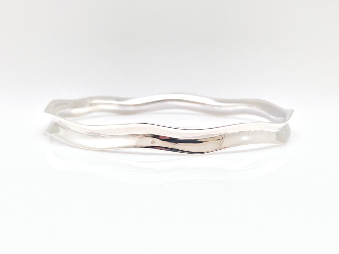 Wavy Silver Bangle Bracelet Sterling Silver Silver | Etsy
