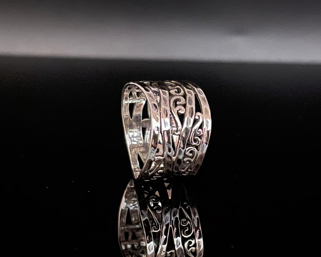 Vintage Style Sterling Silver Scroll Ring: Hammered Vines - Etsy