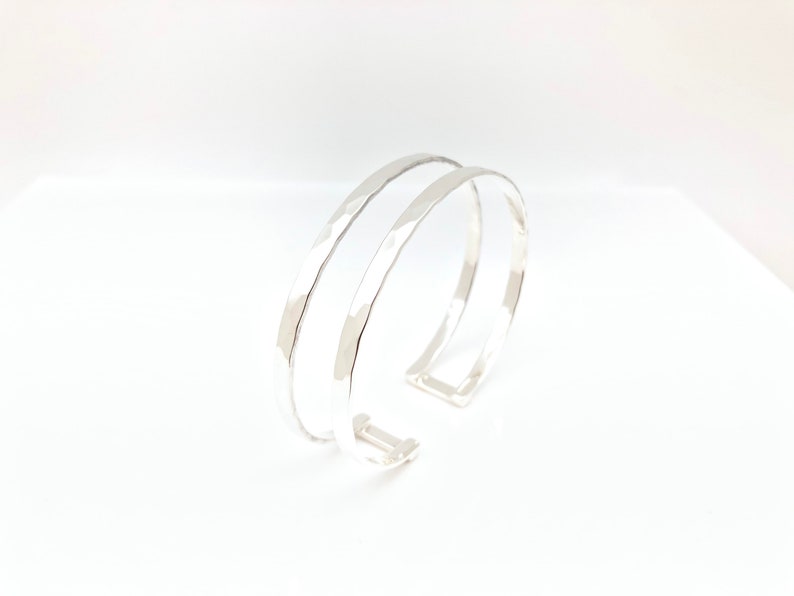 Double Band Hammered Silver Cuff Bracelet 925 Sterling - Etsy