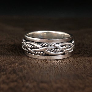Rope Spin Ring // Sterling Silver 925 // Men's Silver Band Rope Spinner ...