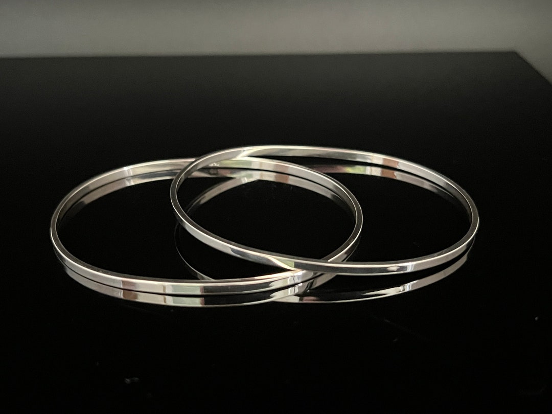 Thin Oval Silver Bangle - 925 Sterling Silver-- Silver Bangles - Etsy