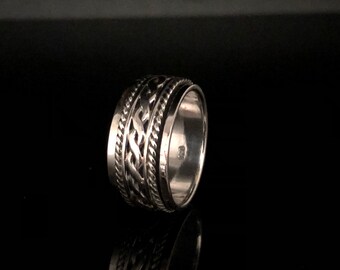 Rope Spin Ring // Sterling Silver 925 // Men's Silver Band Rope Spinner ...