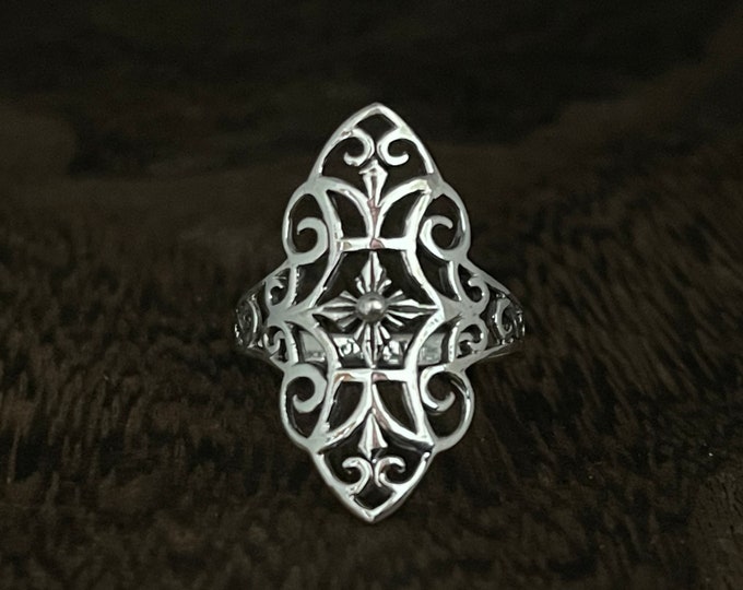 Filigree Style Silver Ring // 925 Sterling Silver // Silver - Etsy
