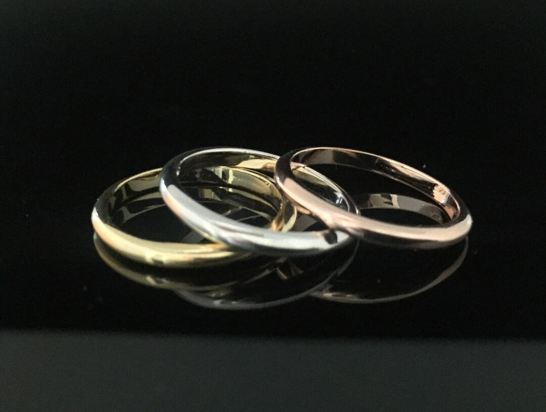 Set of 3 Gold Silver and Rose Gold Stack Rings // 925 Sterling Silver ...
