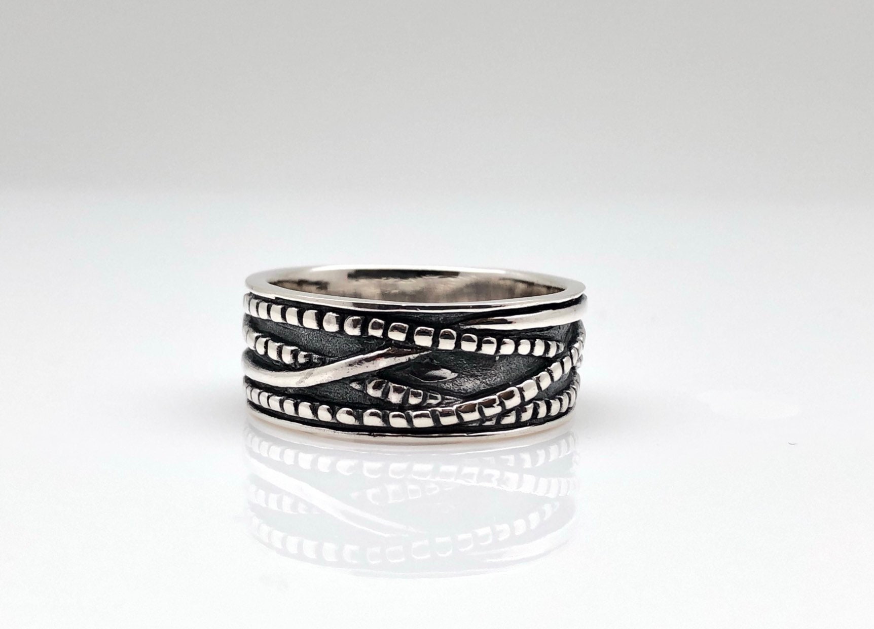 Notched Pattern Silver Band Ring // Oxidized Silver Ring // 925 ...