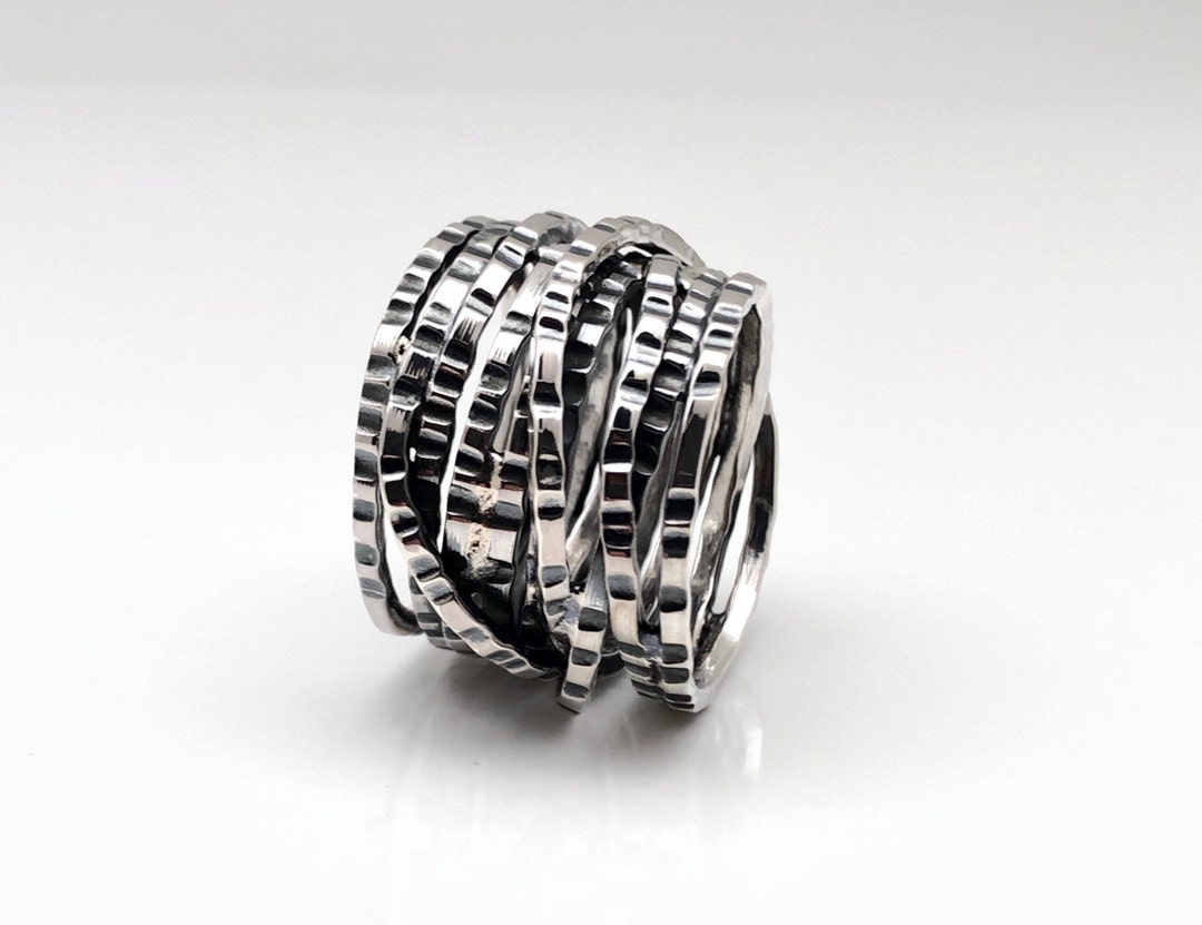 Multi Strand Etched Silver Ring Size 9 / 925 Sterling Silver / Oxidized ...
