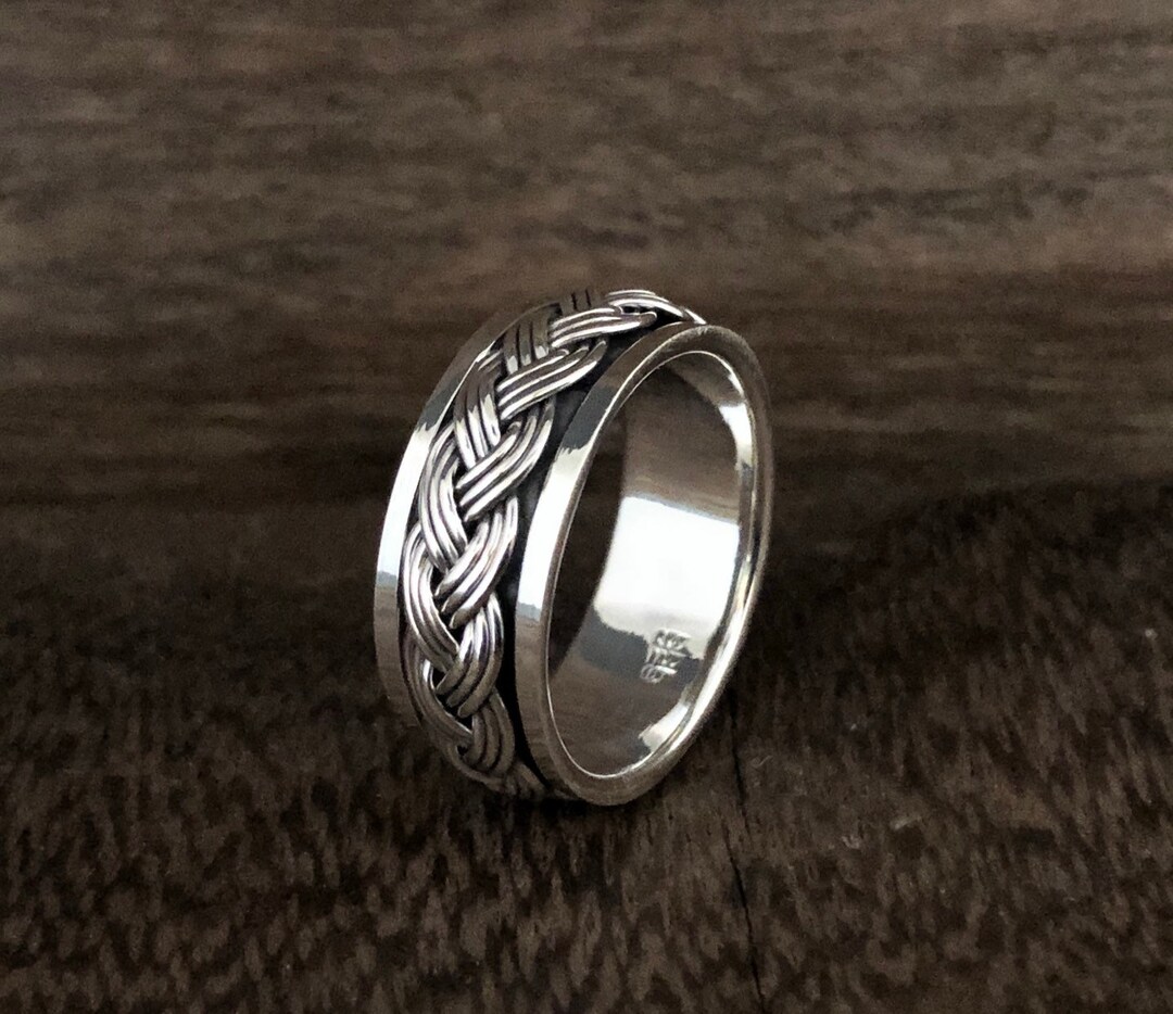 Braided Silver Spin Ring // Braid Design Spinner Ring // Silver Spin ...