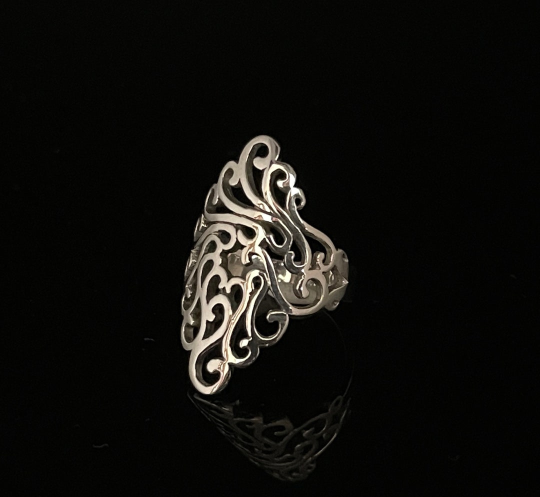 Oxidized Sterling Silver Swirl Ring: Vintage Scroll Design - Etsy