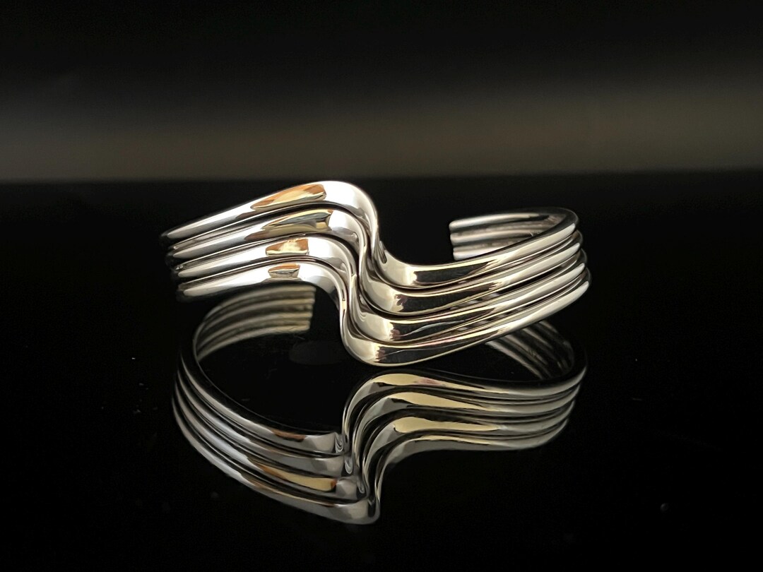Statement Silver Wave Bangle 925 Sterling Silver Sterling Wave Cuff ...
