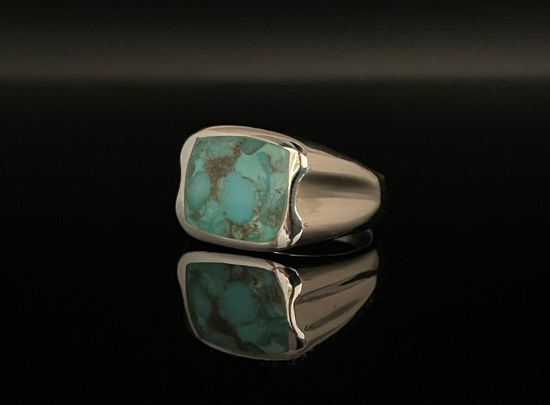 Men's Natural Turquoise 925 Sterling Silver Signet Ring - Etsy