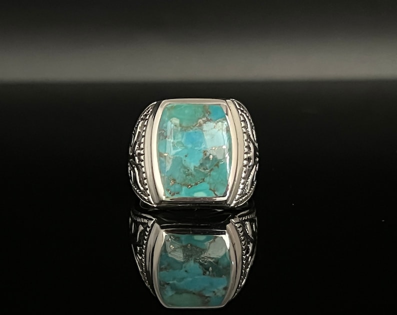 Men’s Signet Turquoise Stone Ring // 925 Sterling Silver // Sizes 7 to ...