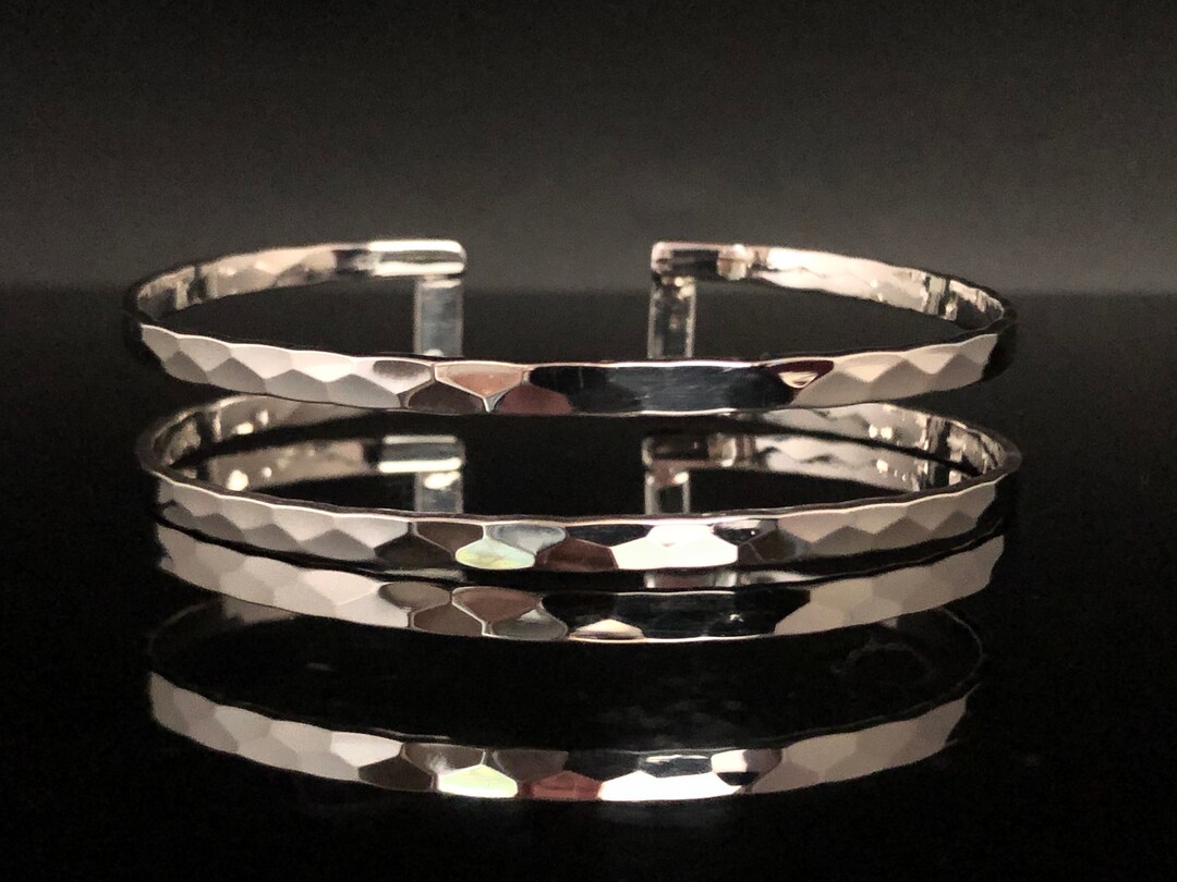 Double Band Hammered Silver Cuff Bracelet - 925 Sterling Silver ...
