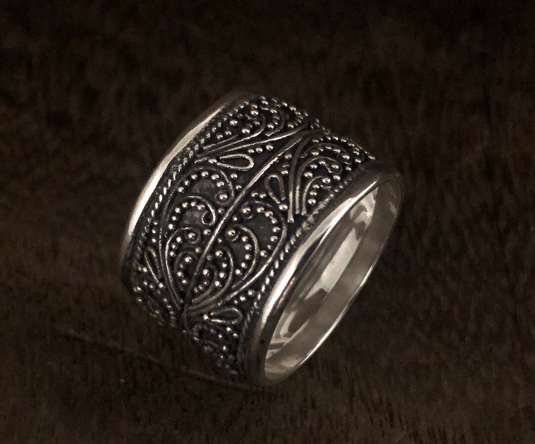Beaded Bali Ring // Bali Pattern Handmade Ring // Beaded Silver Bali ...
