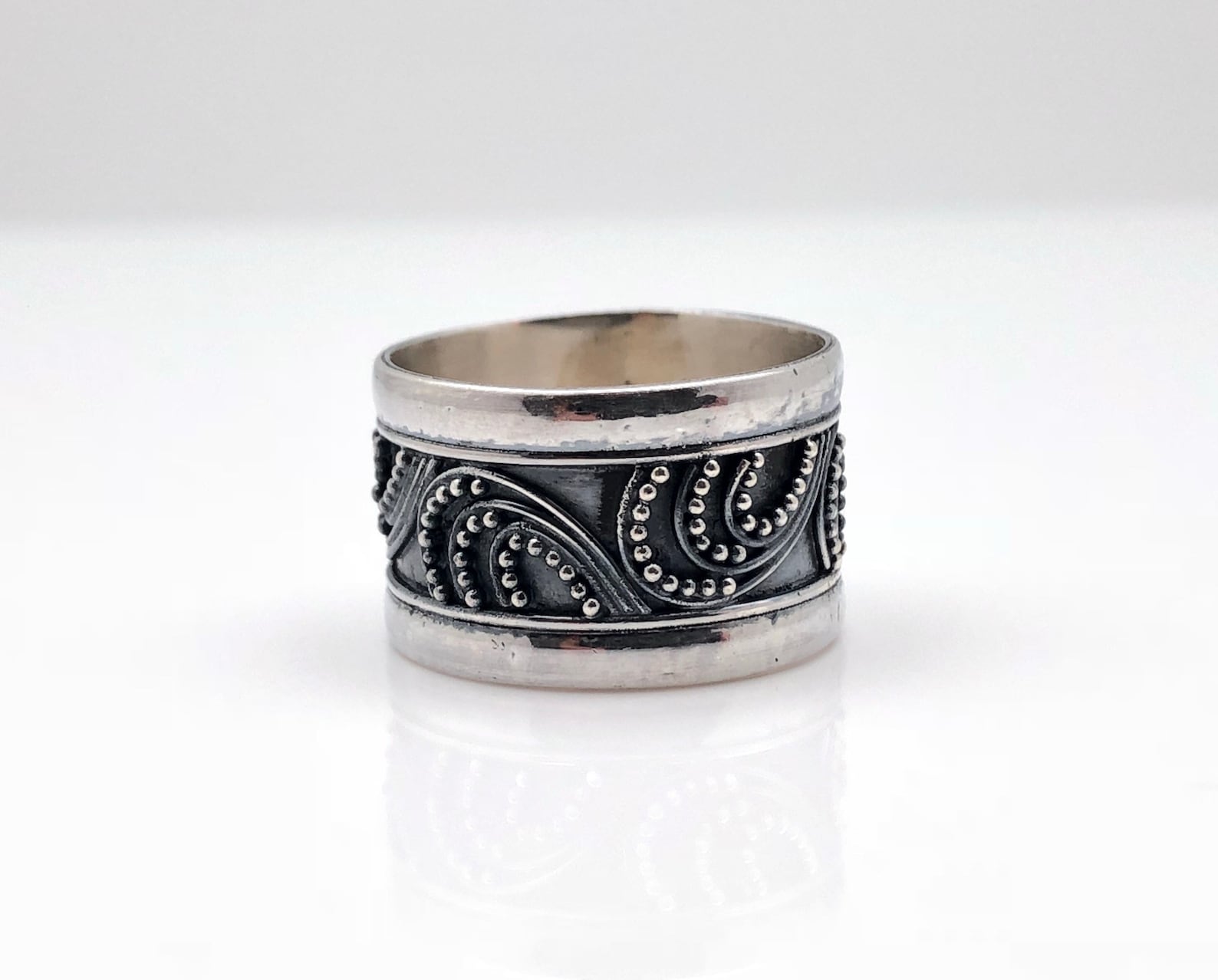 Beaded Bali Ring // Rustic Bali Band Silver Ring // 925 - Etsy