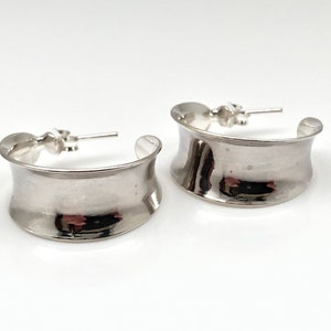 Concave Silver Hoop Earrings 925 Sterling Silver Post Backings 3/4 Inch ...