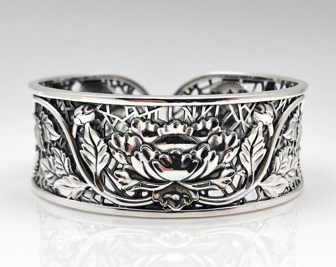 Lotus Cuff - Silver Lotus Cuff - Lotus Cuff Bracelet - Floral Cuff ...