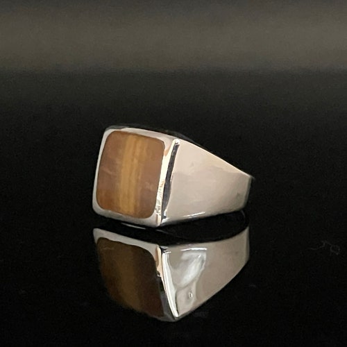 Silver Tiger Eye Stone Signet Ring - Etsy