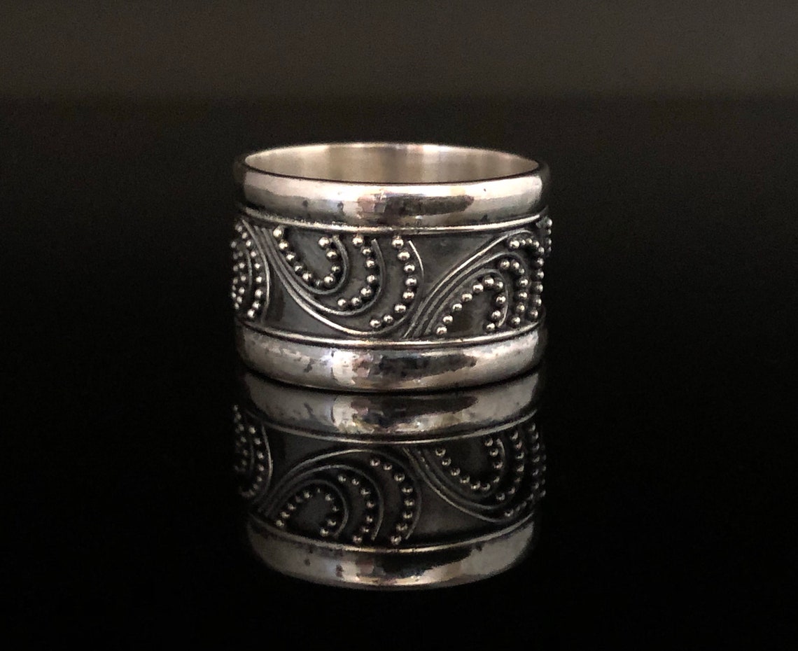 Beaded Bali Ring // Rustic Bali Band Silver Ring // 925 - Etsy