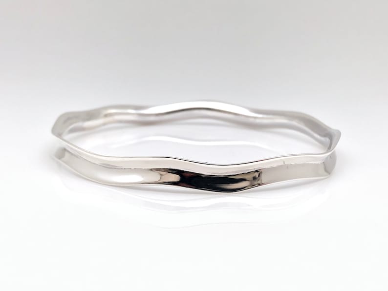 Wavy Silver Bangle Bracelet Sterling Silver Silver | Etsy
