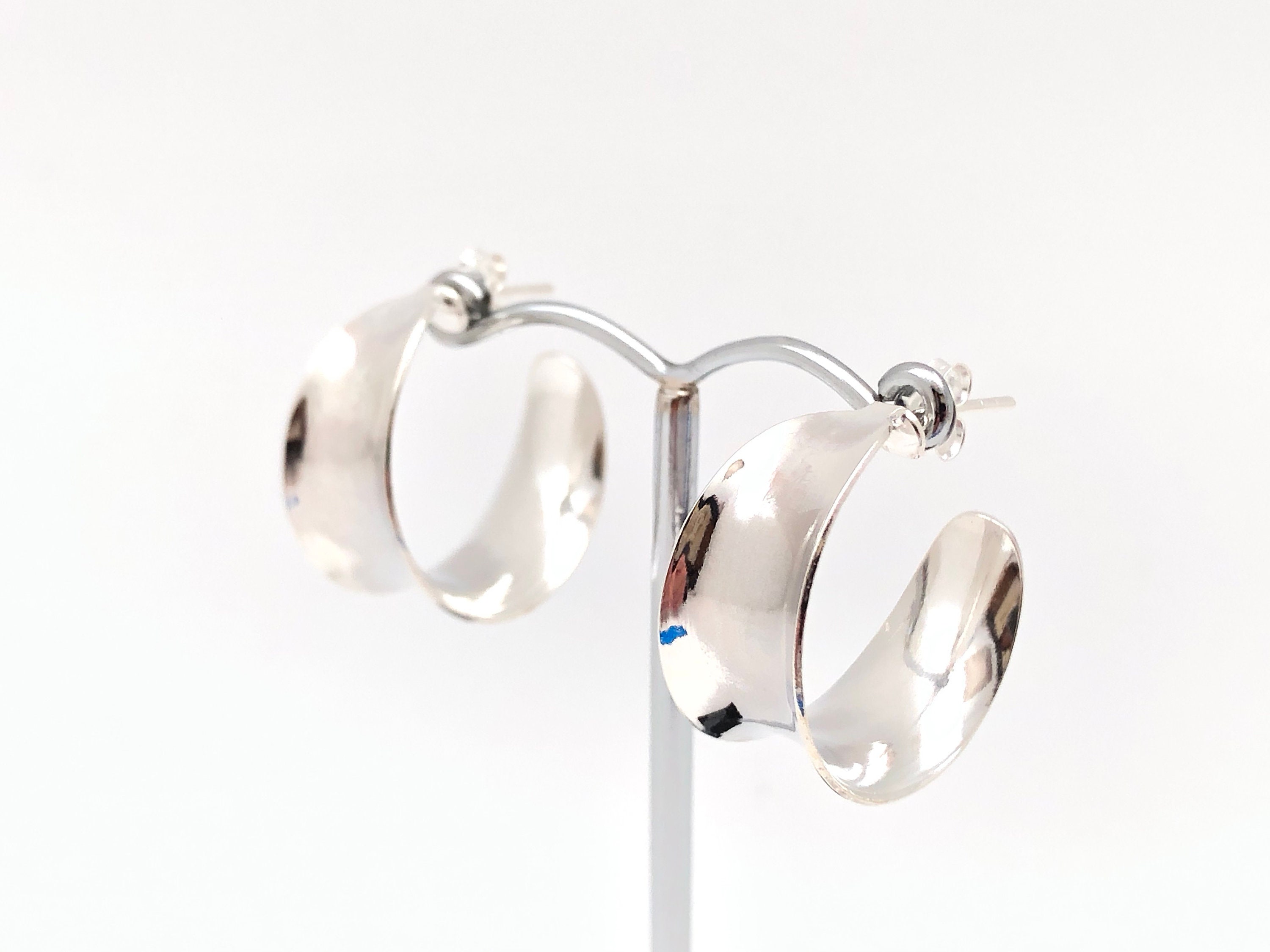 Concave Silver Hoop Earrings 925 Sterling Silver Post | Etsy