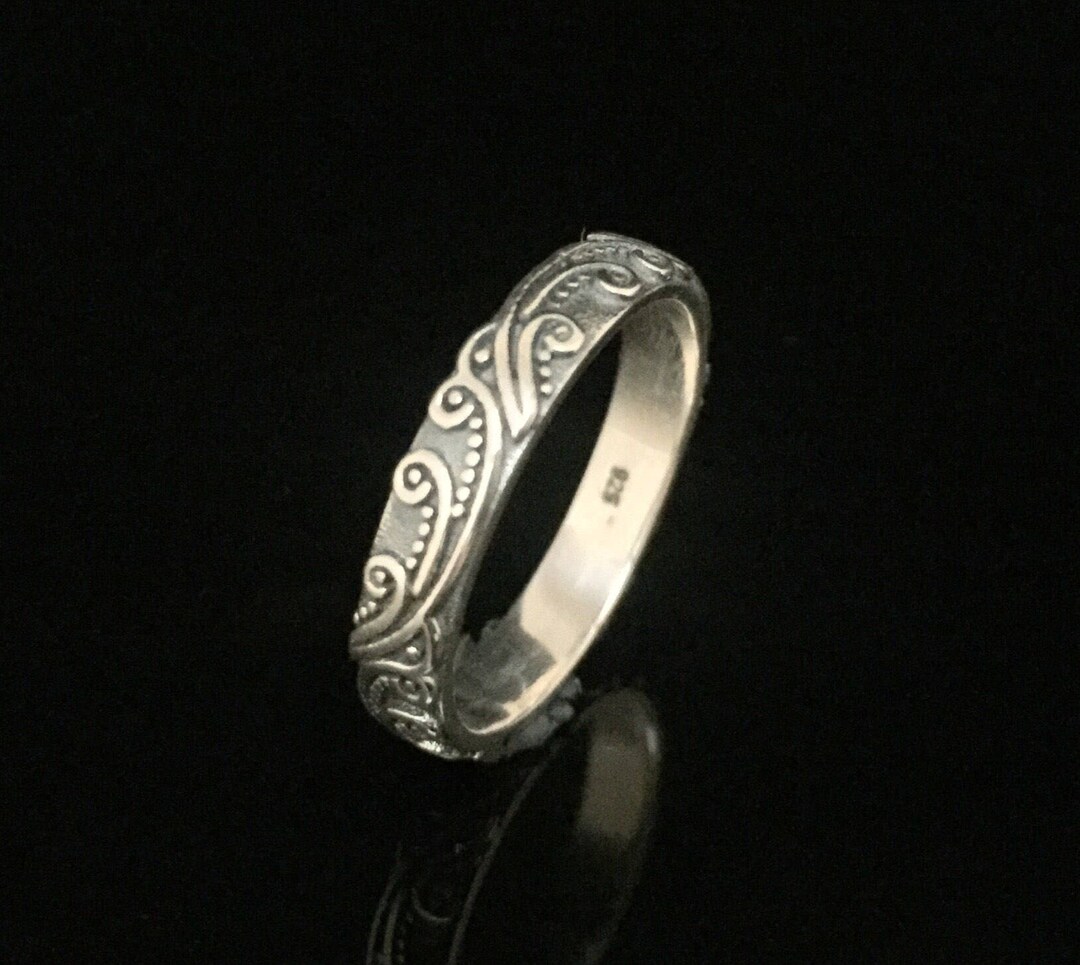 Beaded Bali Swirl Ring // 925 Sterling Silver // Silver Bali Band Ring ...